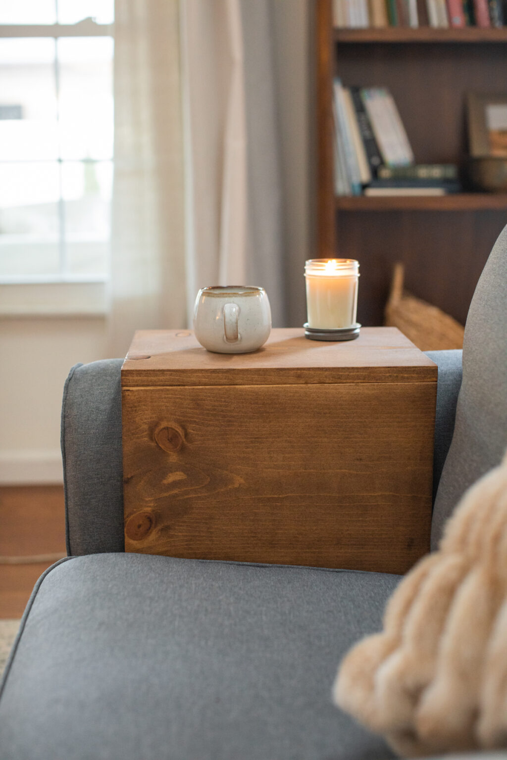 How to Build a DIY Couch Arm Table Tray for Your Sofa - Full Hearted Home