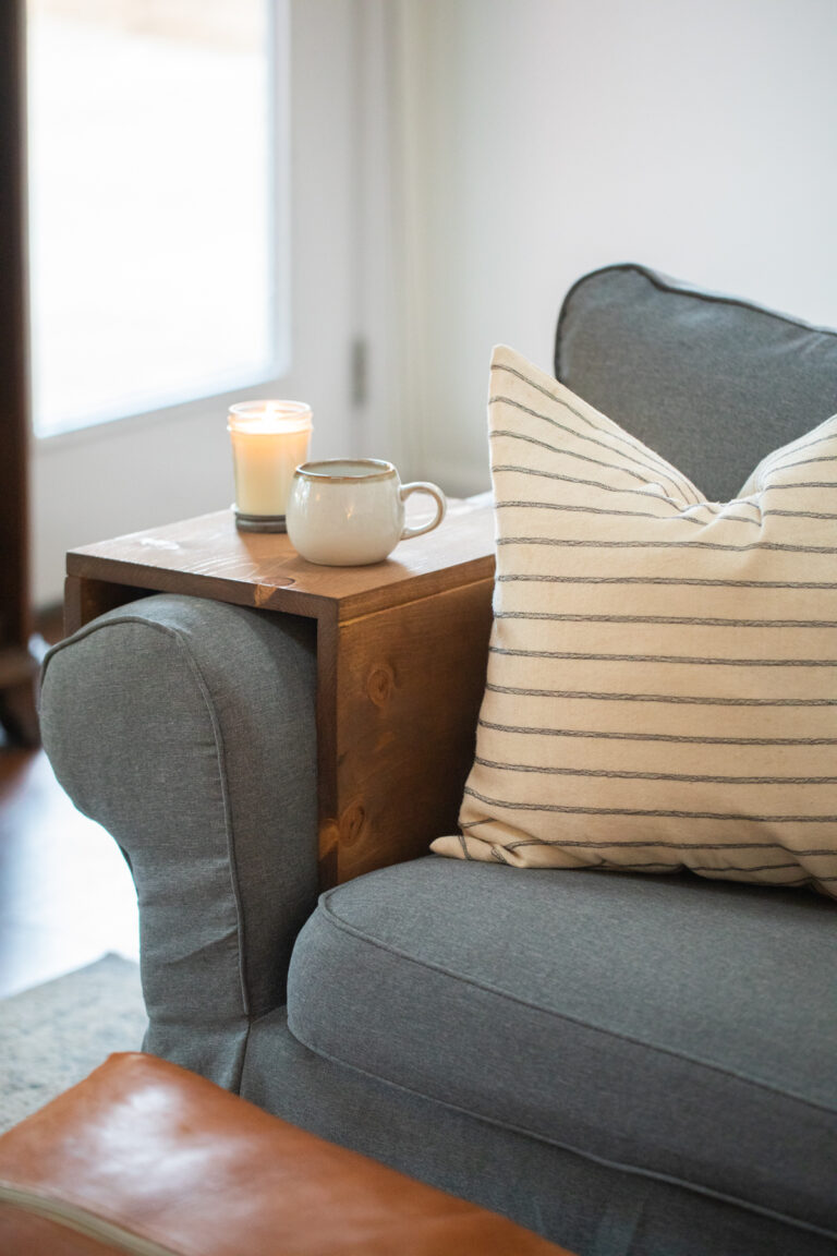 How to Build a DIY Couch Arm Table Tray for Your Sofa - Full Hearted Home